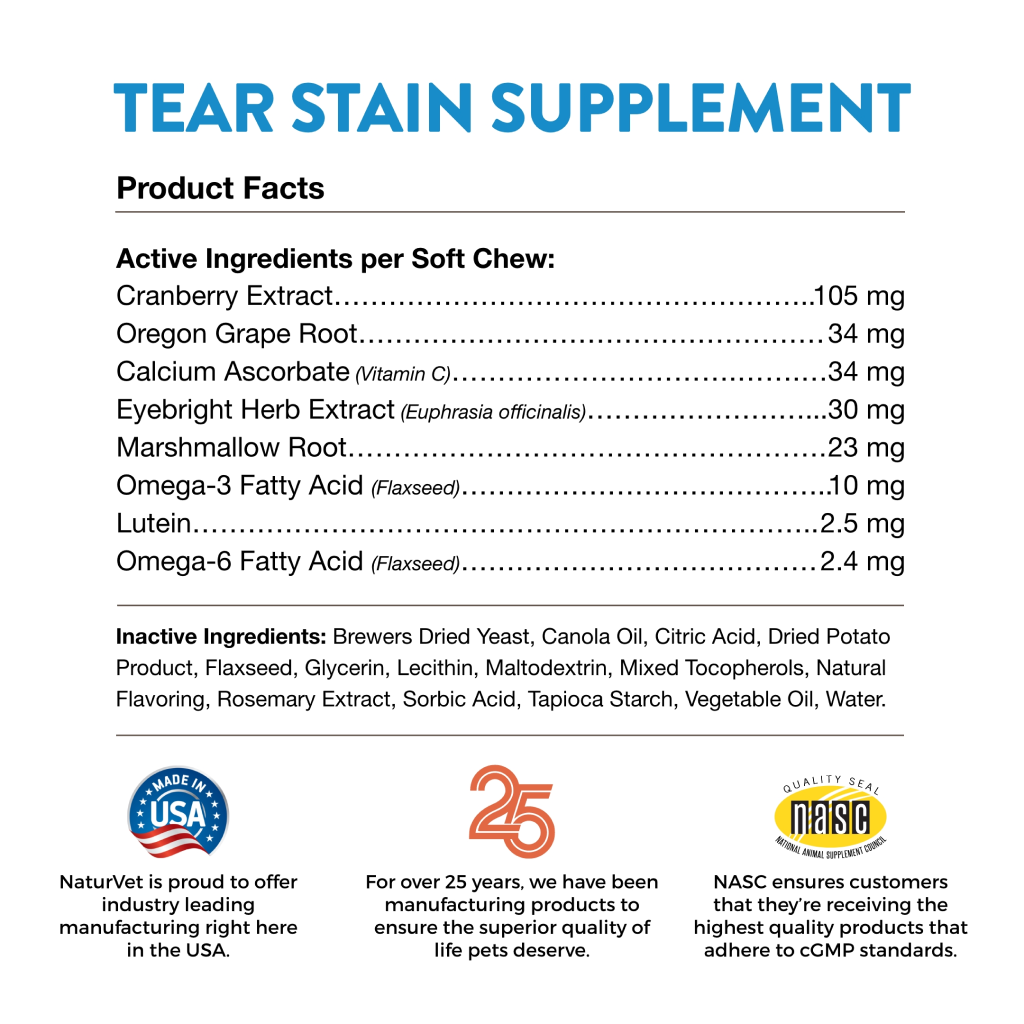 Buy Naturvet Tear Stain Supplement Plus Lutein For Dogs And Cats, 70 ...
